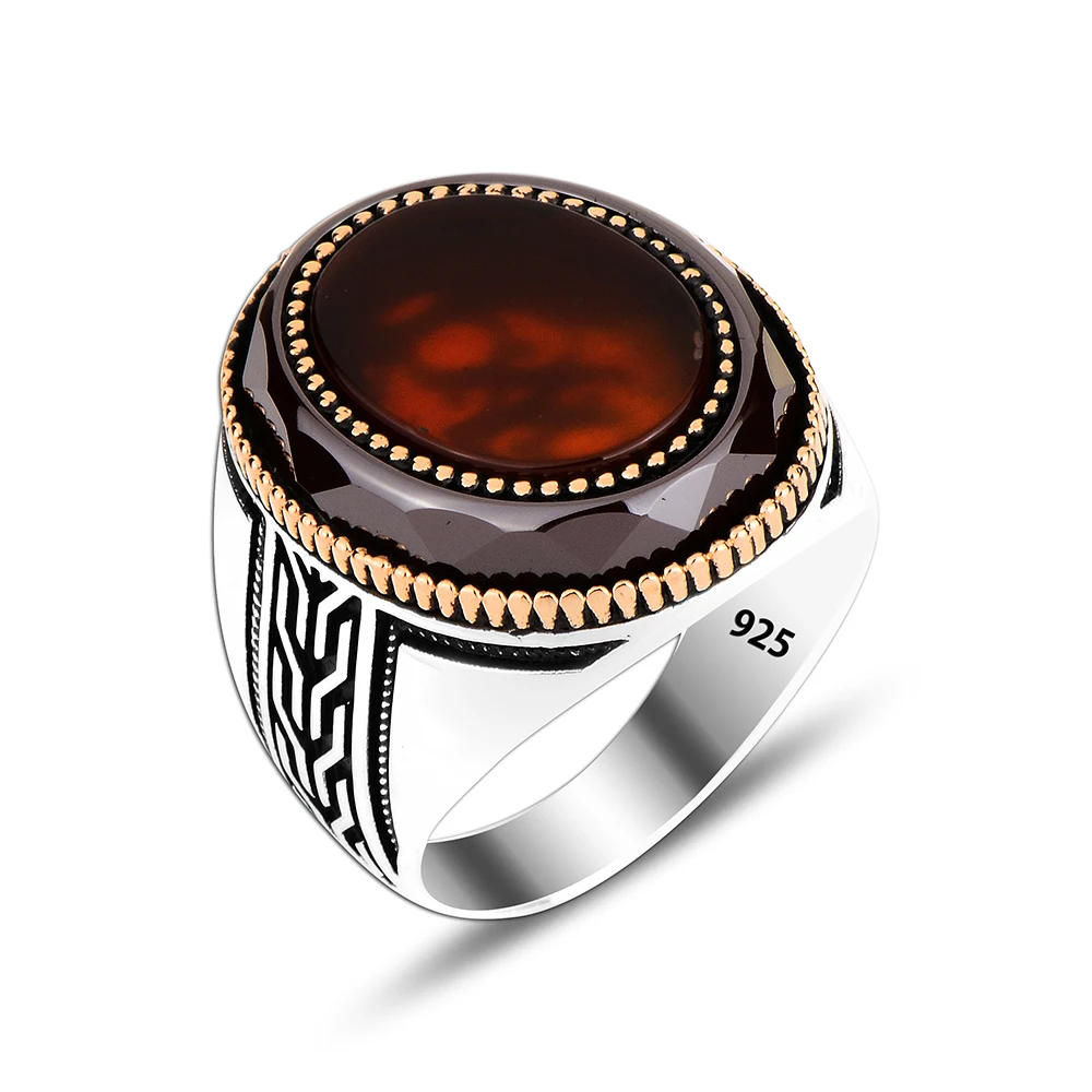 Red Stone Signet Luxury Men Ring 925 Silver Jewelry Wholesale
