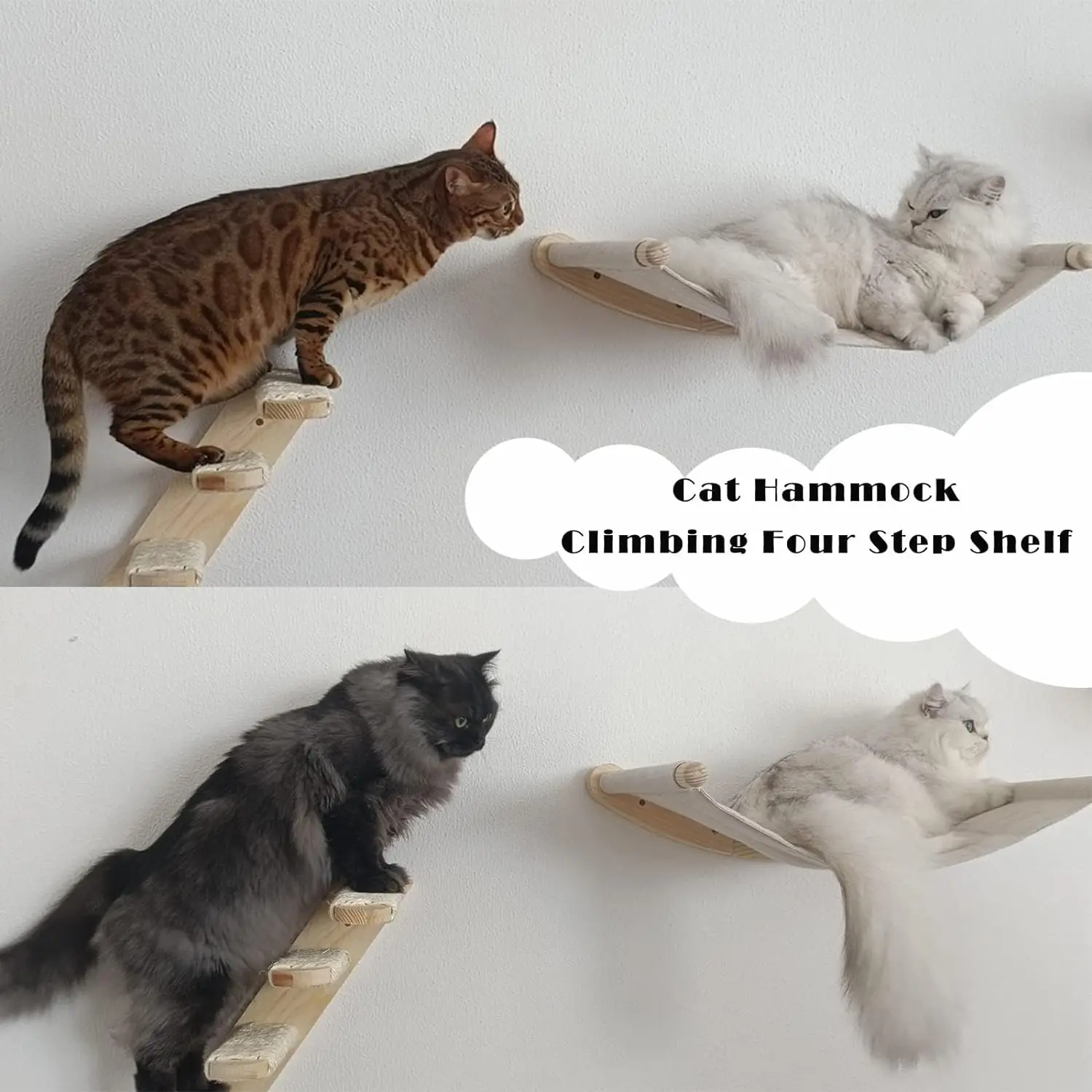 Sisal Rope Cat Hammock Wall Mounted Cat Shelf With Two Steps Wall ...