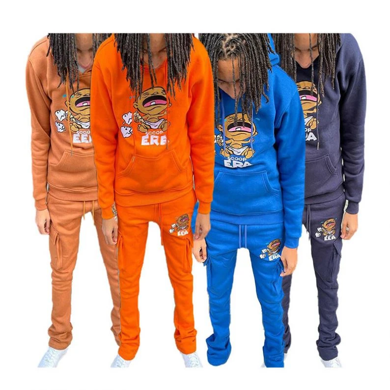 Sweatsuit Embroidery Slim Fit Cotton Cargo Sweat Stacked Sweatpants And ...