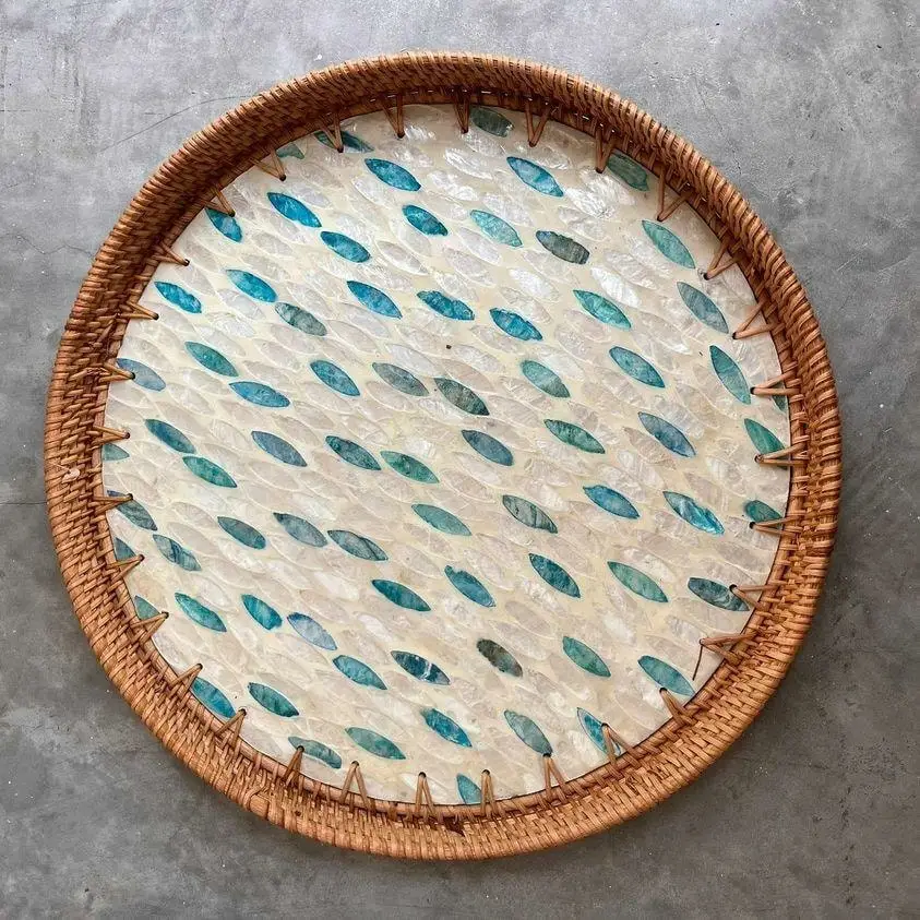 Customized Finished Serving Tray Round Shape Handmade Designer Platter ...