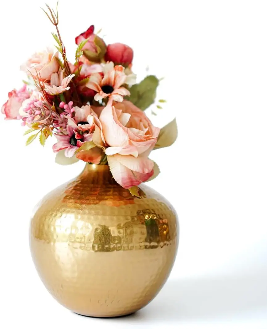 Latest Decorative Metal Flower Vase Hammered Gold Finished for Home ...