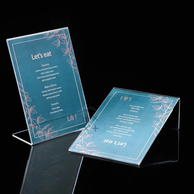 Acrylic L Shape Clear Table Menu Display Stand For Restaurants - Buy ...