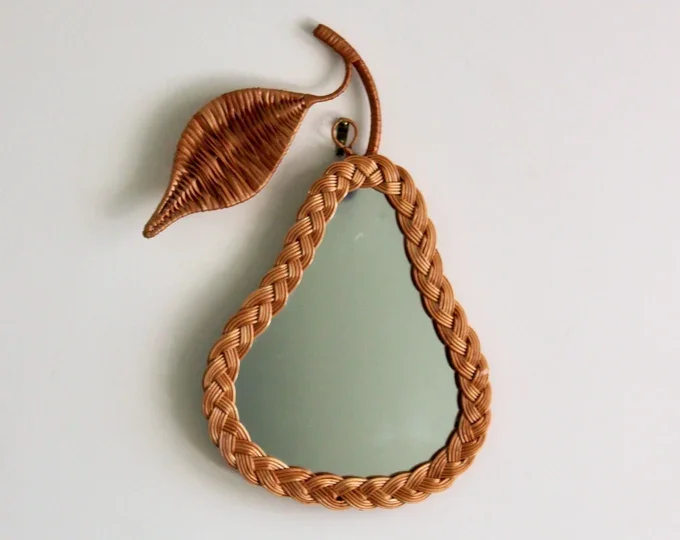 Modern Weaving Wall Mirror With Cute Pear Shape Rattan Wall Hanging ...