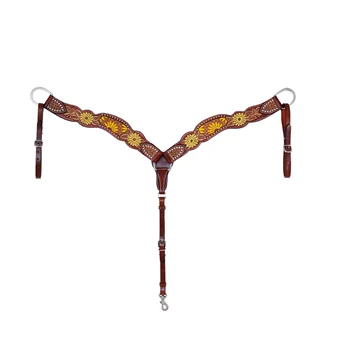Western Horse Tack Set Cow Leather Hand Carved Design Breastplate With ...