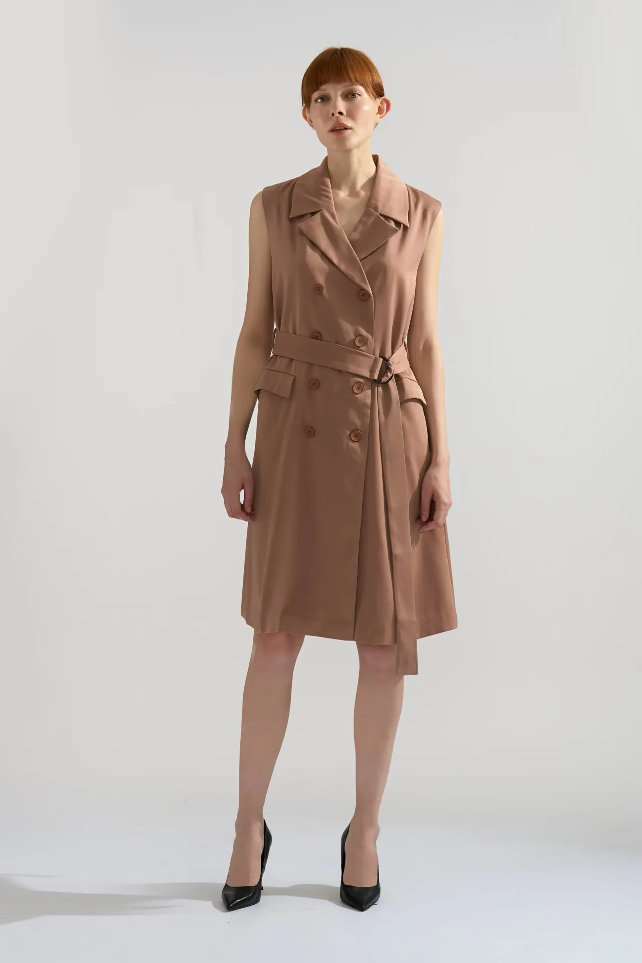 Suit Collar Sleeveless Two-row Buttoned Vest Skirt (with Belt) - Buy ...