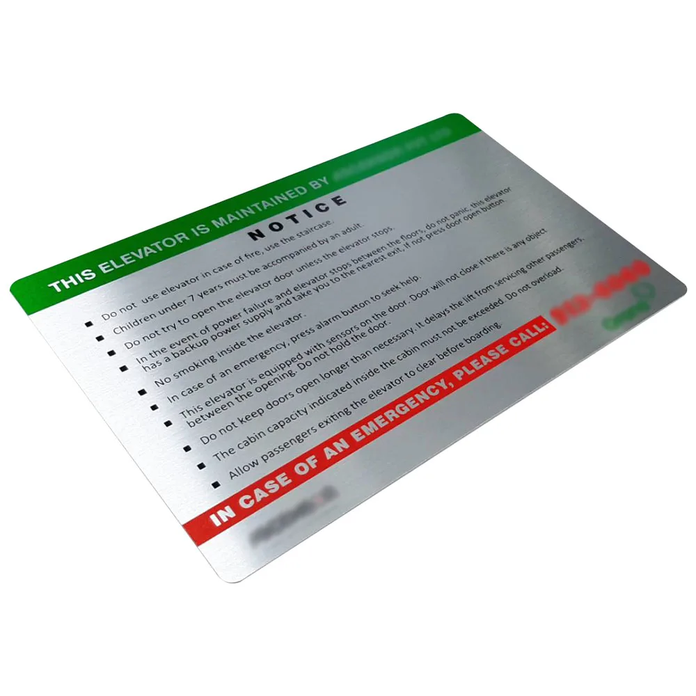 Aluminum Brushed Metal Plate Sign Waterproof With Adhesive For Elevator ...