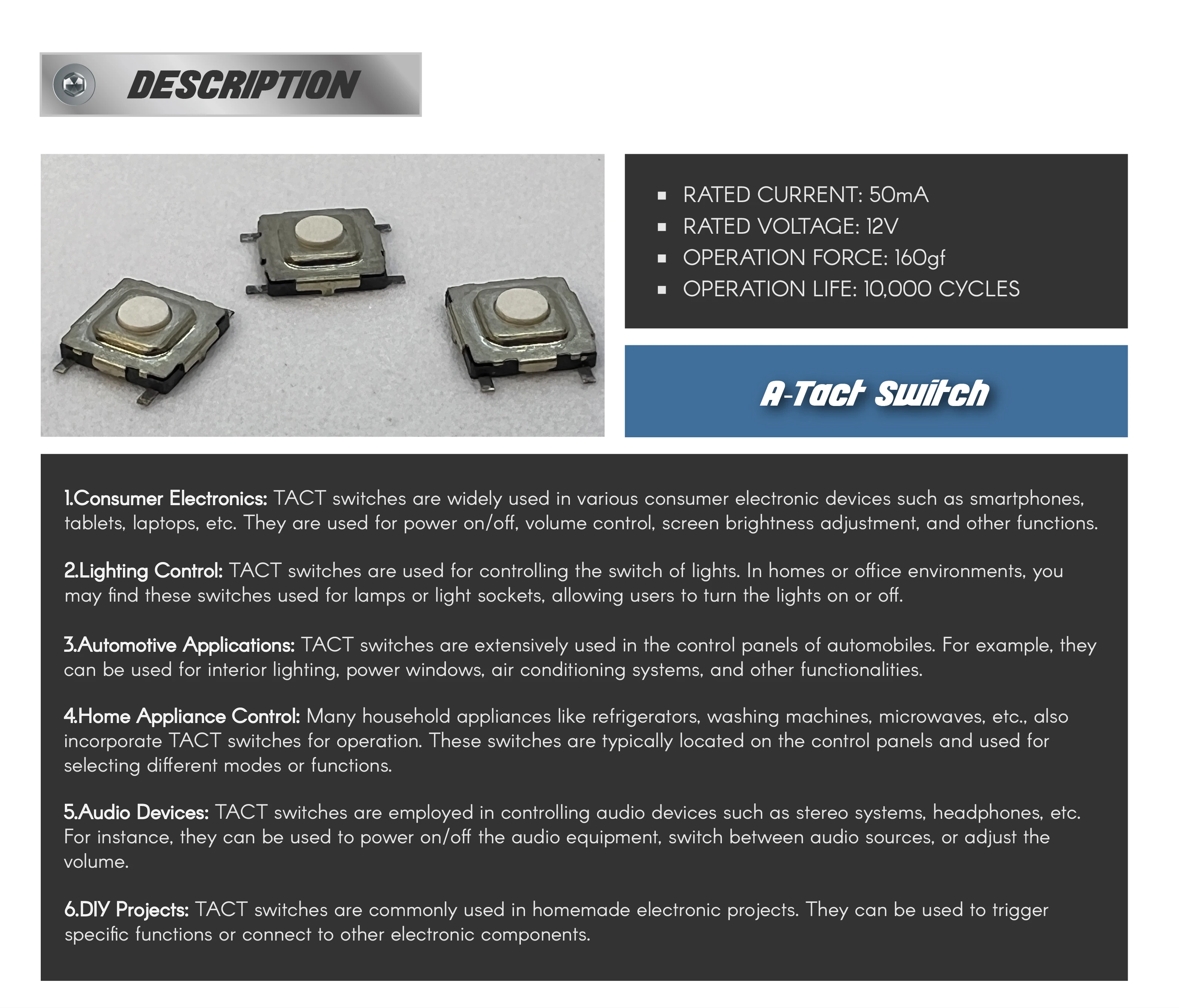 Liquid Crytal Polymer Frame Lighting Control Tact Switch Push Button ...