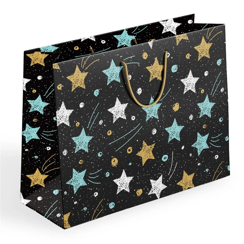 Decorative Black Colored Starry Themed Flat Paper Bag Custom Print Logo ...