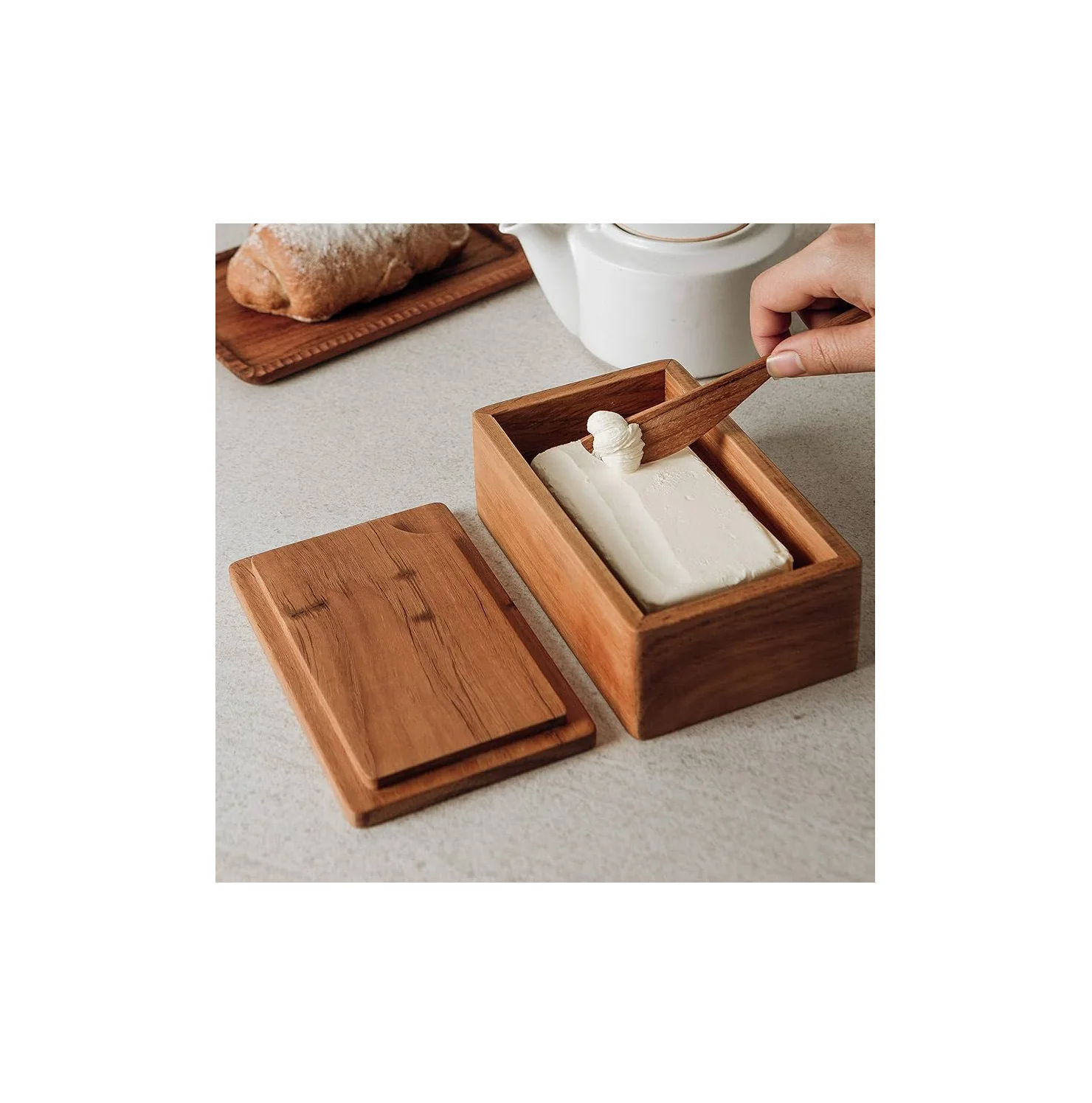 Wood Butter Box Farmhouse Rectangular Round Decorative Kitchen ...