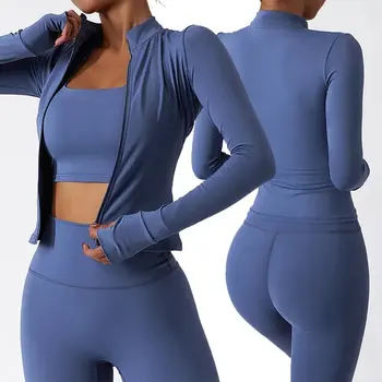 Wholesale Fitness Clothes For Gym Wear Women Sets 3 Pieces Yoga Jackets Workout Leggings Sports ...