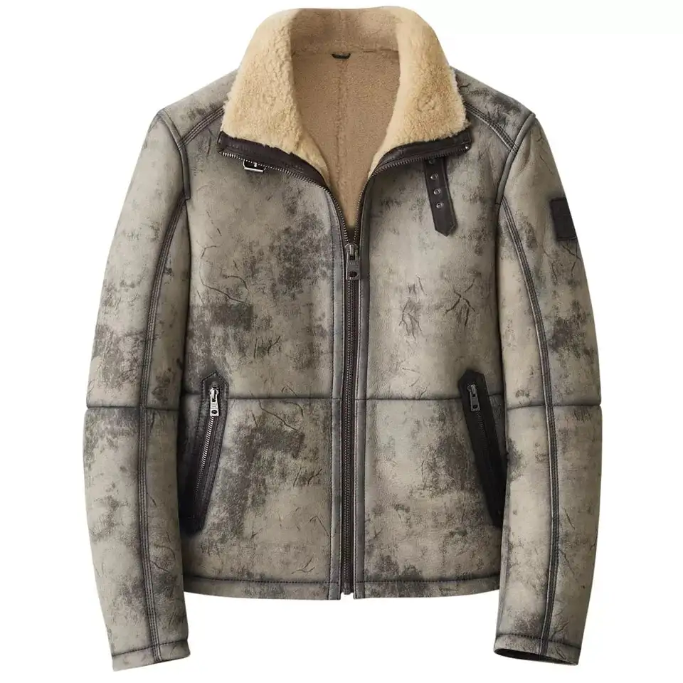 No Moq Sheepskin Leather Dunkirk Shearling Bane Aviator Fur Bomber Coat ...