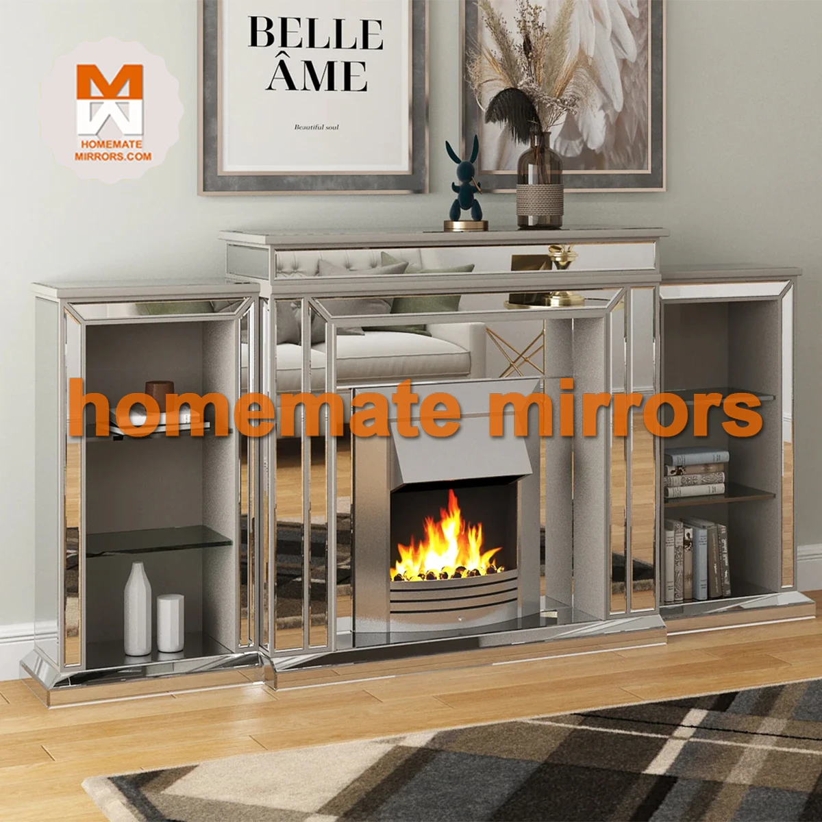 New Design Hot Mirror Electric Fireplace with Crush Diamond