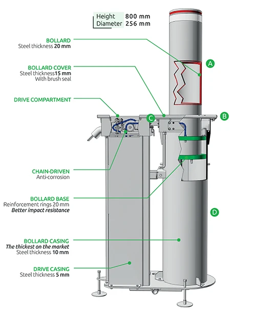 High-strength Retractable Electrical Security Bollard