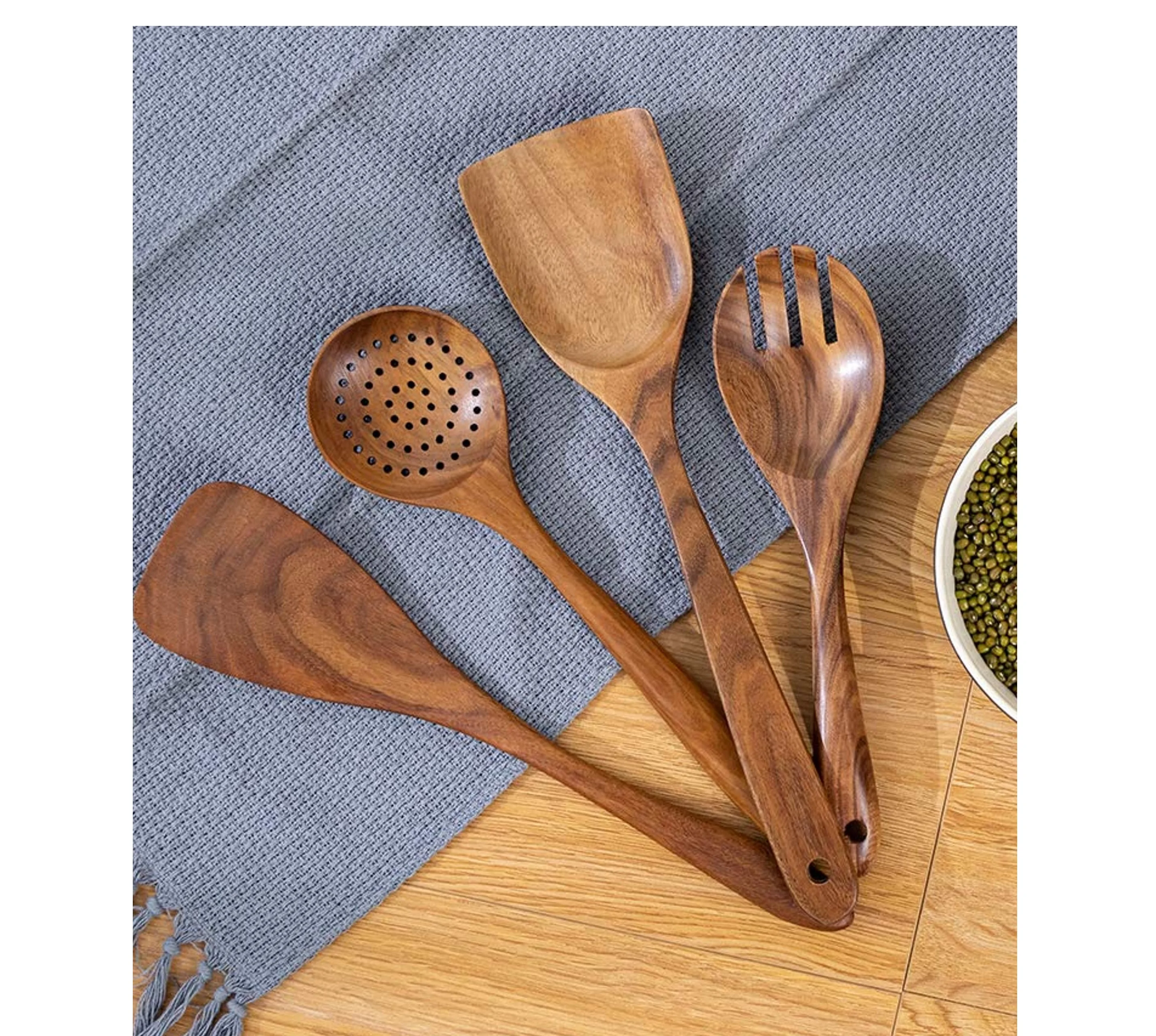 Acacia Wooden Kitchen Utensils Set With Utensil India Premium Wood ...