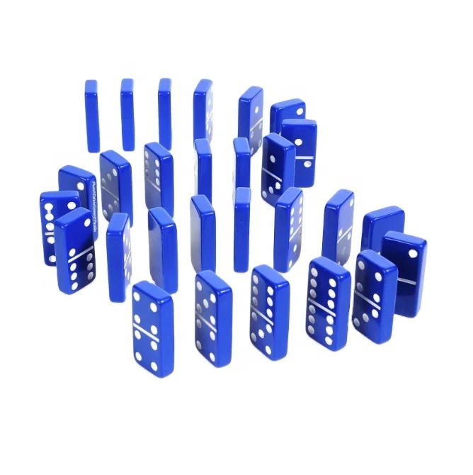 Resin Dominos Game Wholesale Dominoes Jumbo Blue White Dots Double Six ...