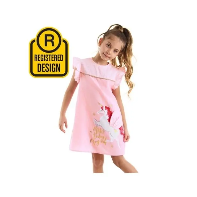 Magical Unicorn Pink Girl Poplin Dress Sleeve Knee-lenght Summer Dress ...