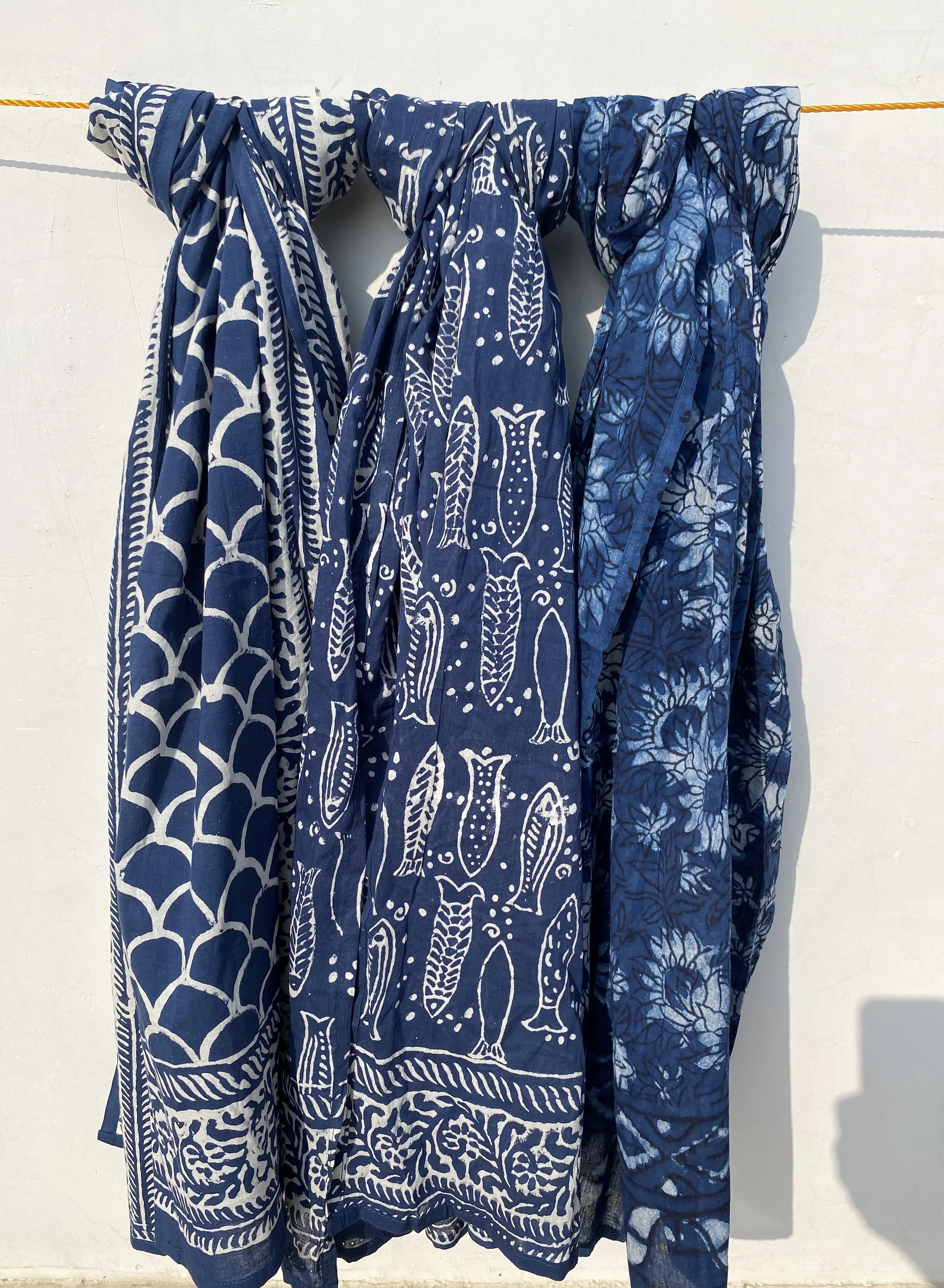 Blue Cotton Indigo Sarong Natural Hand Dyed India Fabric Beach Wear ...