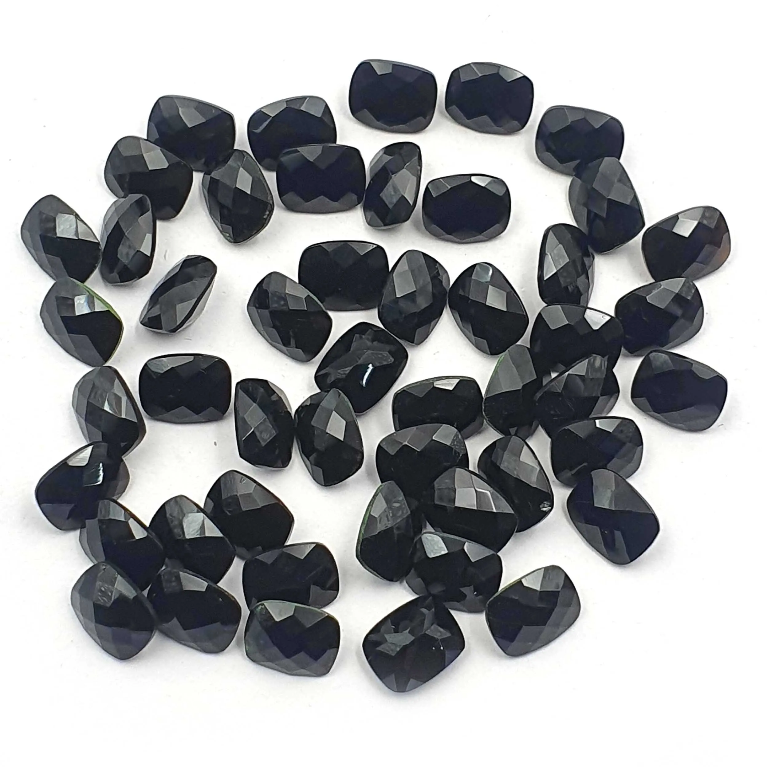Natural Black Onyx Cushion Checker Cut Loose Gemstone Lot 40 Pcs 8x10 ...