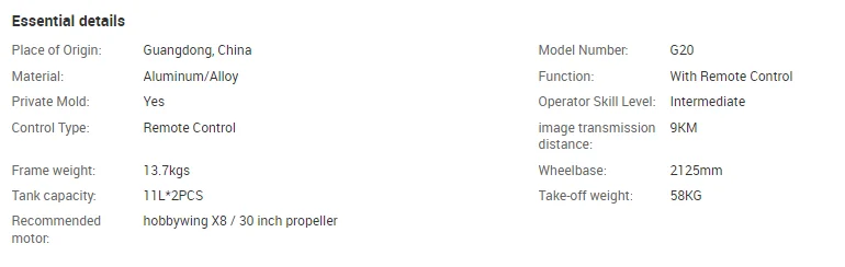 Samli Eft G20/v2.0 Efficiency 20l 20kg Agriculture Drone/ Double 10l Tank Agriculture Drone ...