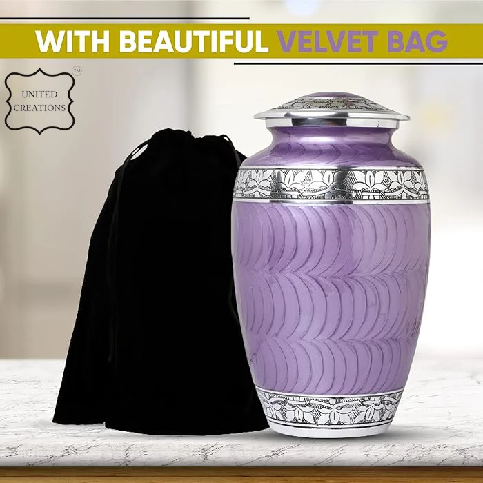 Purple Silver Metal Funeral Cremation Urns For Human Ashes Cremation ...