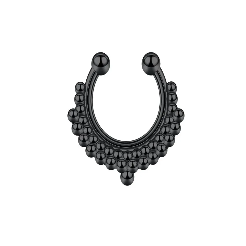 14g Double Row Beads Fake Septum Nose Ring Hoop Stainless Steel Fake ...