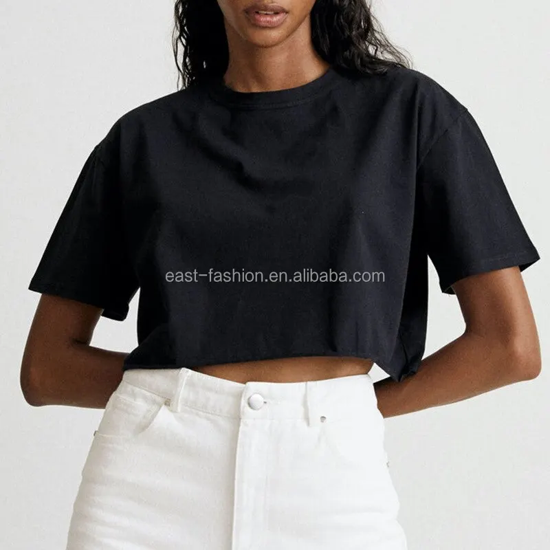 Blankl 100% Cotton Oversized Cropped T Shirts For Women Casual Solid ...