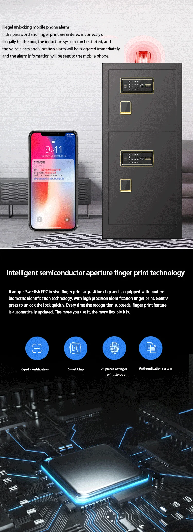 Large Steel Fingerprint Safe Deposit Box with Hidden Double Doors Home ...