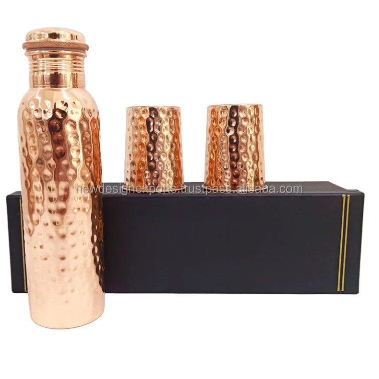 34 Oz Pure Copper Water Bottle For Drinking With 2 Copper Glass ...