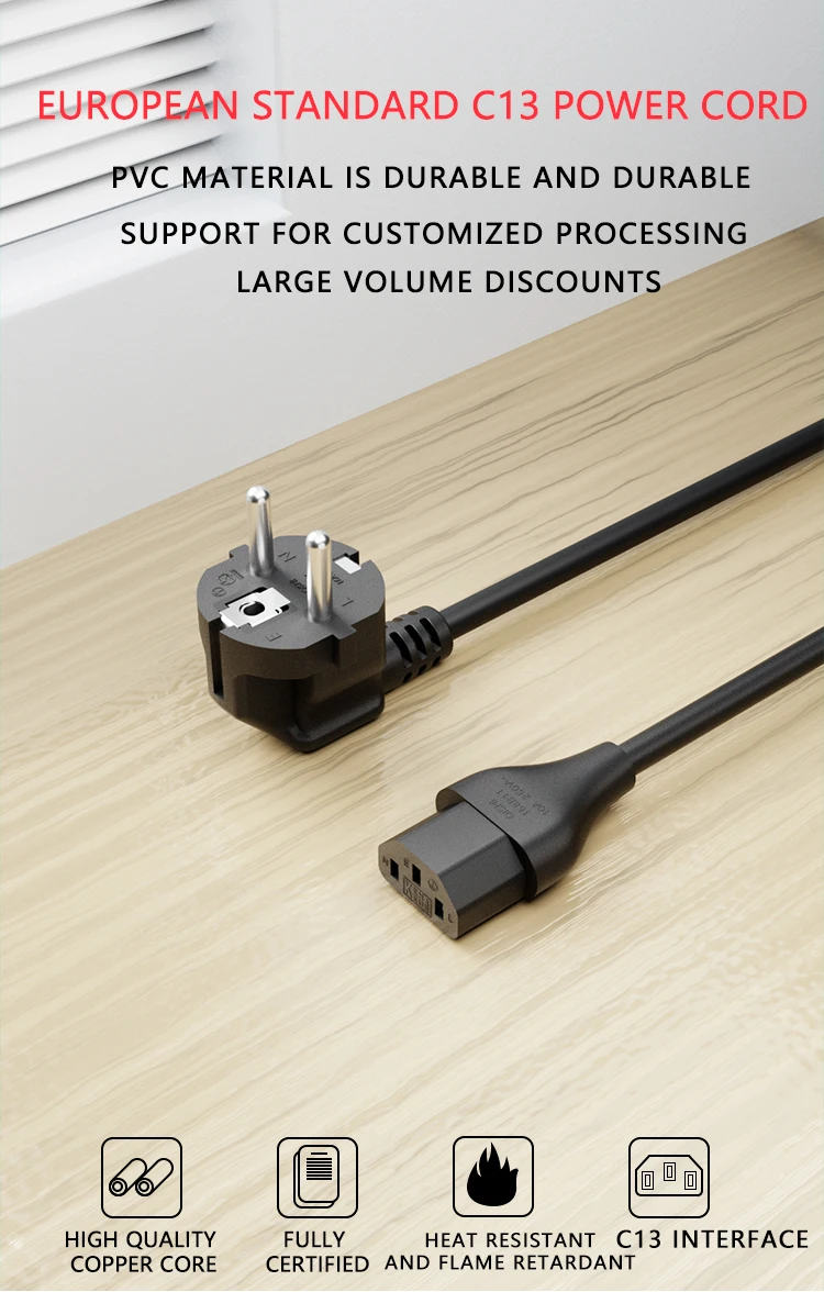 Euro Plug CE KEMA VDE Certified Standard 6FT 1.8M Black IEC C13 ...