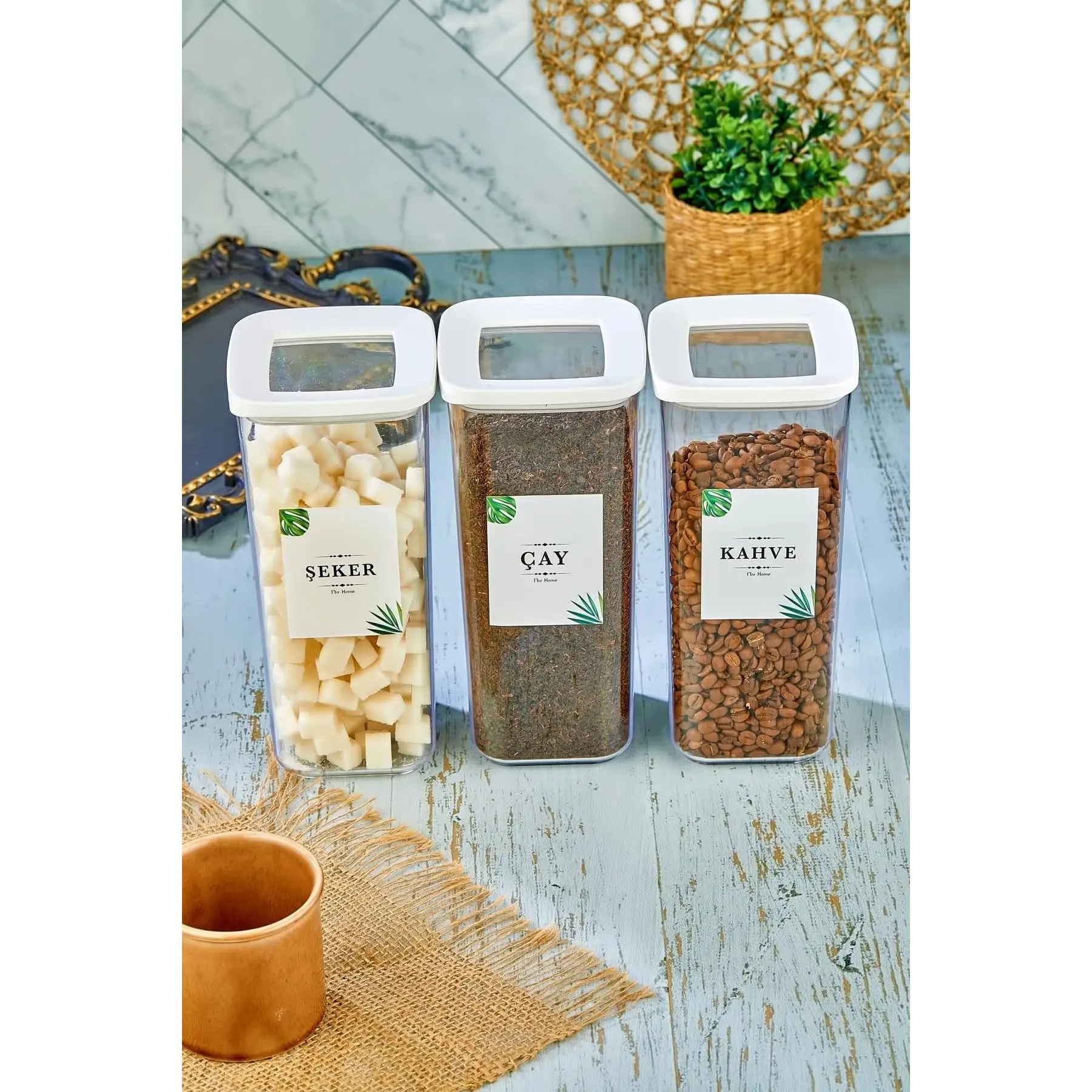 3-Piece Acrylic 1700 Ml Tea & Coffee & Sugar Storage Container Vacuum ...