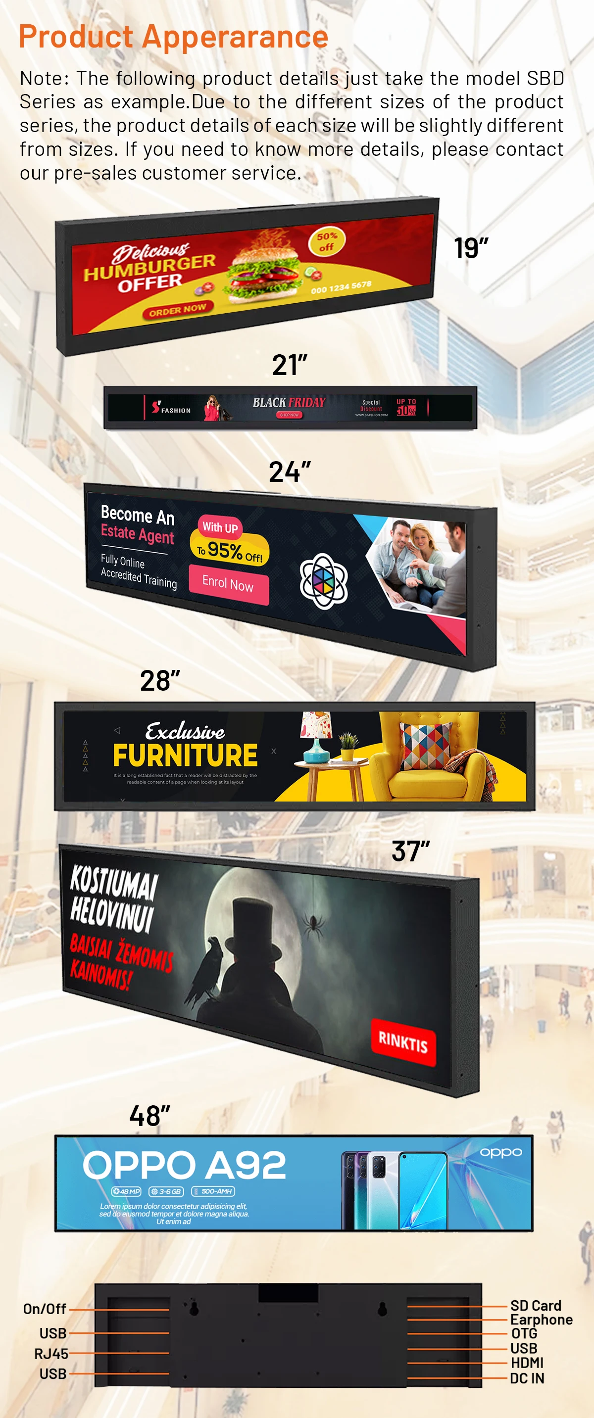 24 Inch Lcd Screen Display Signage Strip Wide Bar Advertising For ...