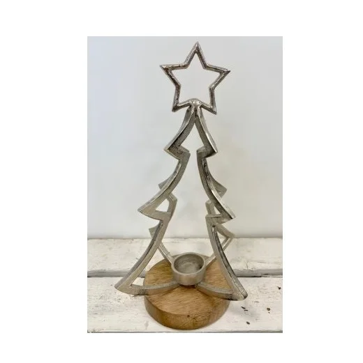 Wood Base Decorative Metal Aluminium Christmas Tree Tabletop Decoration ...