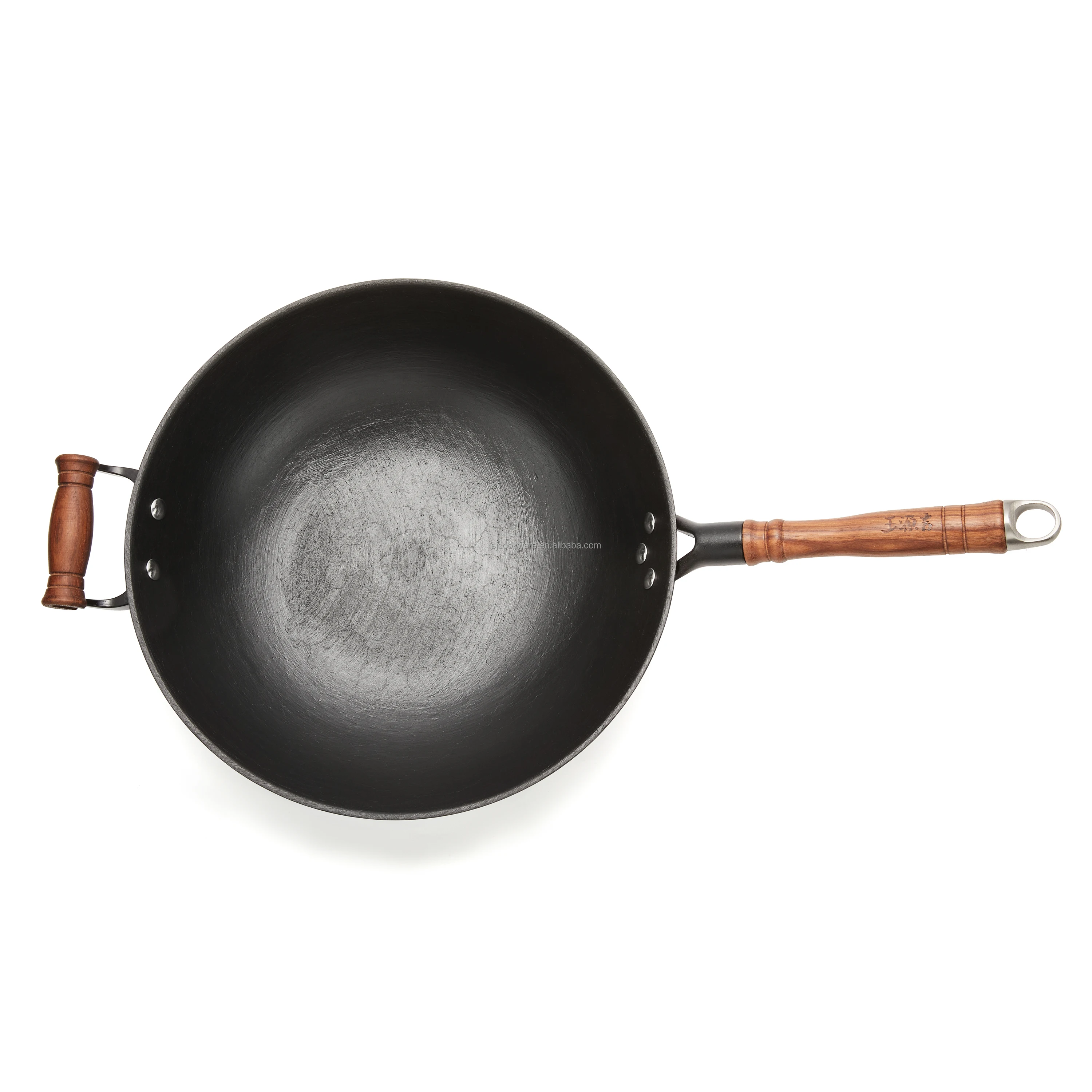 Customized Double Ji Cast Iron Wok Pan Flat Bottom Iron Woks Non-stick ...