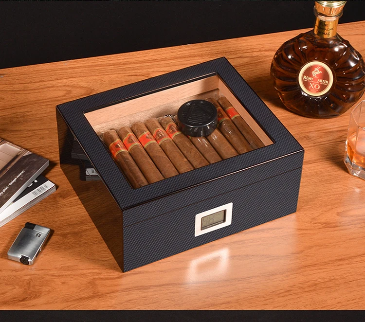 Modern Luxury Glass Display Lacquer Technique Spanish Cedar Wood Cigar ...