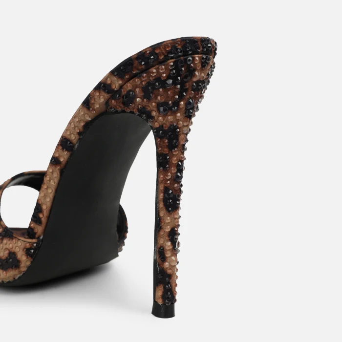 Luxury Pointed Toe Diamonds Leopard Heeled Mules| Alibaba.com