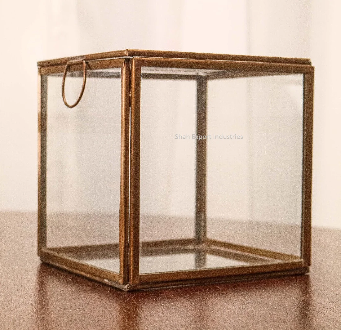 Square Shape Glass Box With Gold Metal Frame Plain Design Small Metal ...
