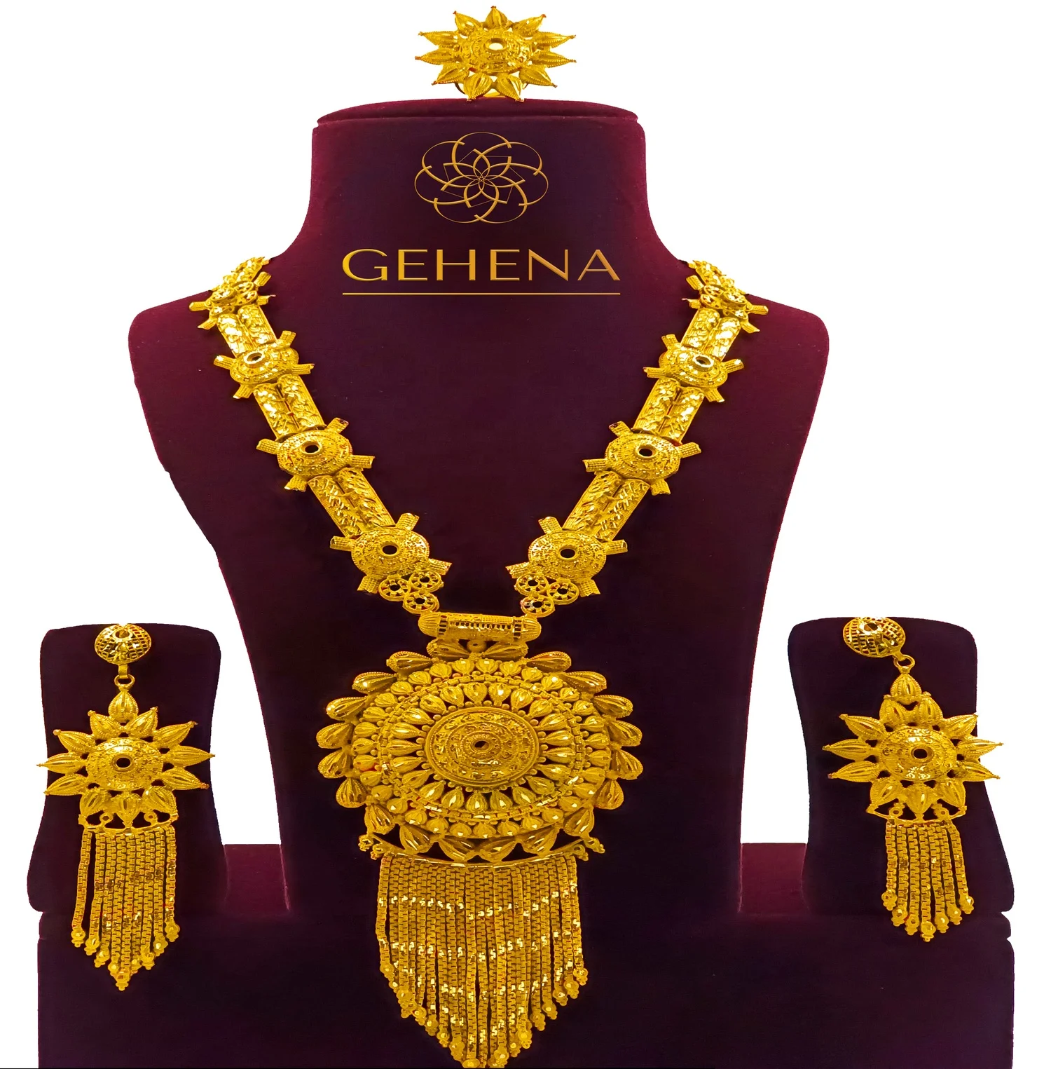 5 Gramme 24k Gold Plated Long Elegant Stlyish Boho Necklace Set Earring ...