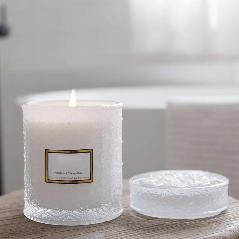 2022 Luxury Embossed Daisy Patterns Glass Candle Jars Candle Holders ...