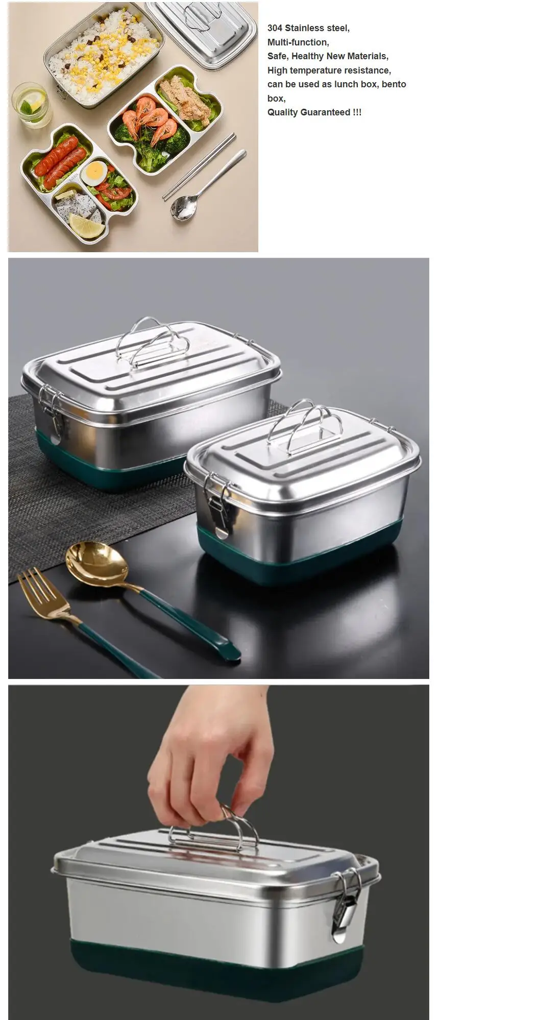 Outdoor Picnic Camping Tiffin Food Container Square Double Deck 304 ...