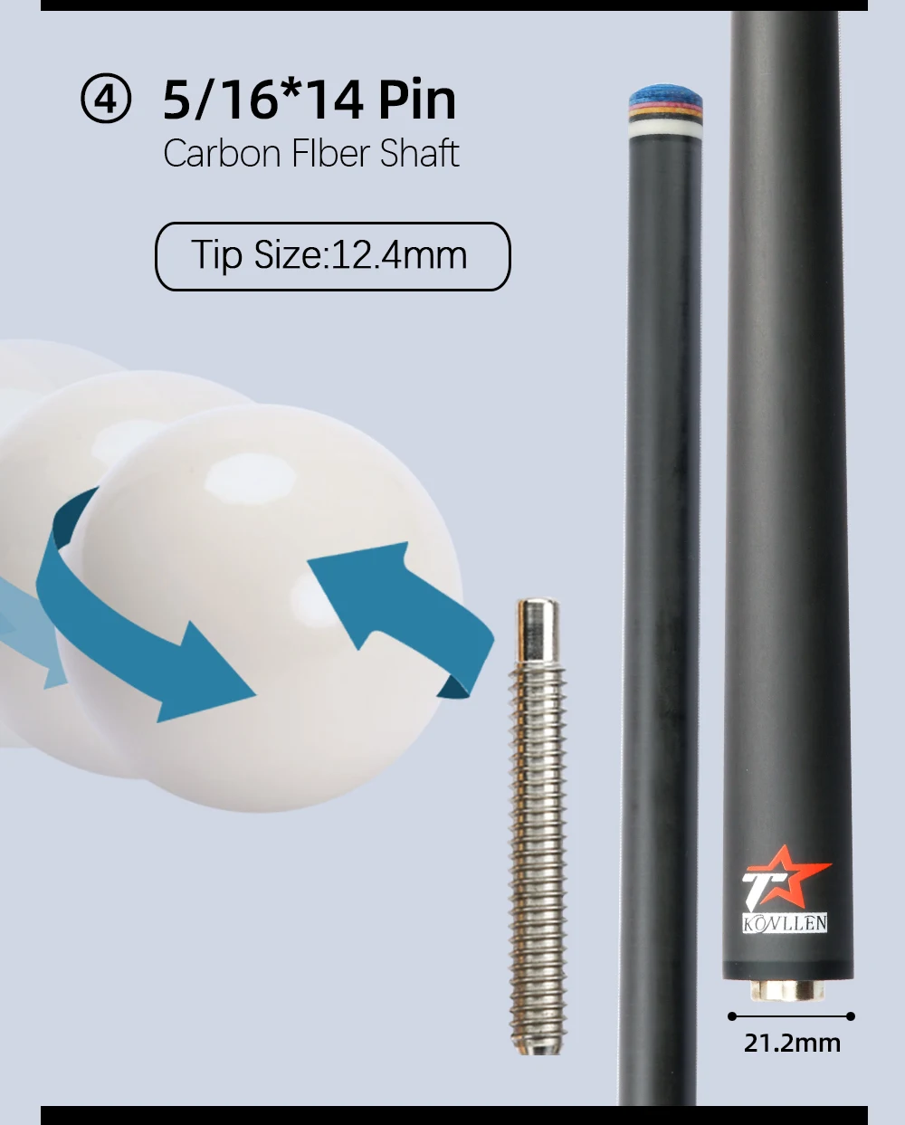 Konllen Carbon Fiber Billiard Pool Cue Stick Shaft Multiple Joints 12 ...