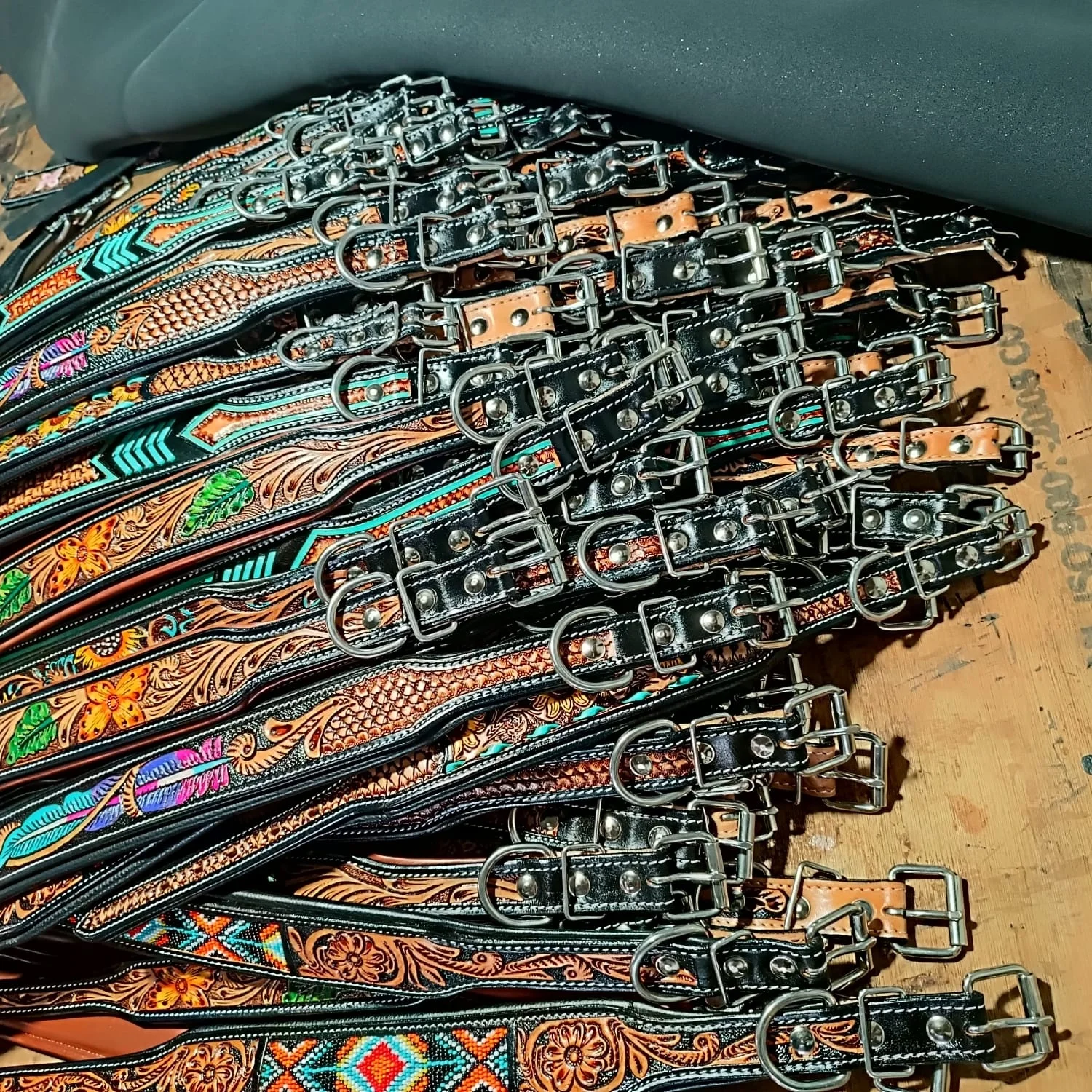 Best Indian Pet Cow Leather Soft Padded Colorful Beaded Dog Collar With ...