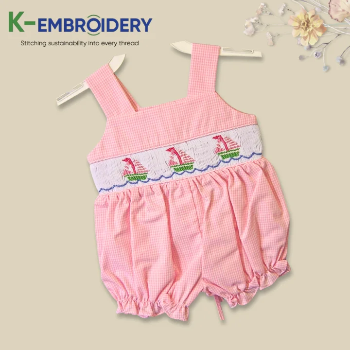 Smocked Children Clothing Pink Solid Smocked Boats Jumpsuits Playsuits ...