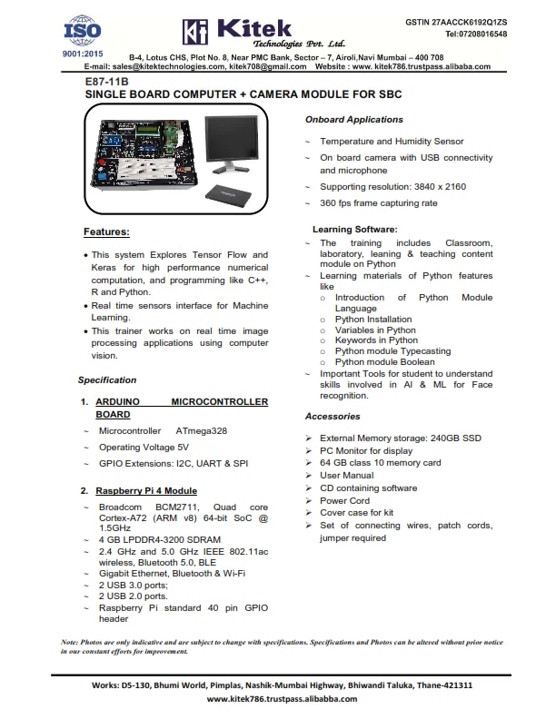 Single Board Computer with Camera Module - KITEK E87-11B