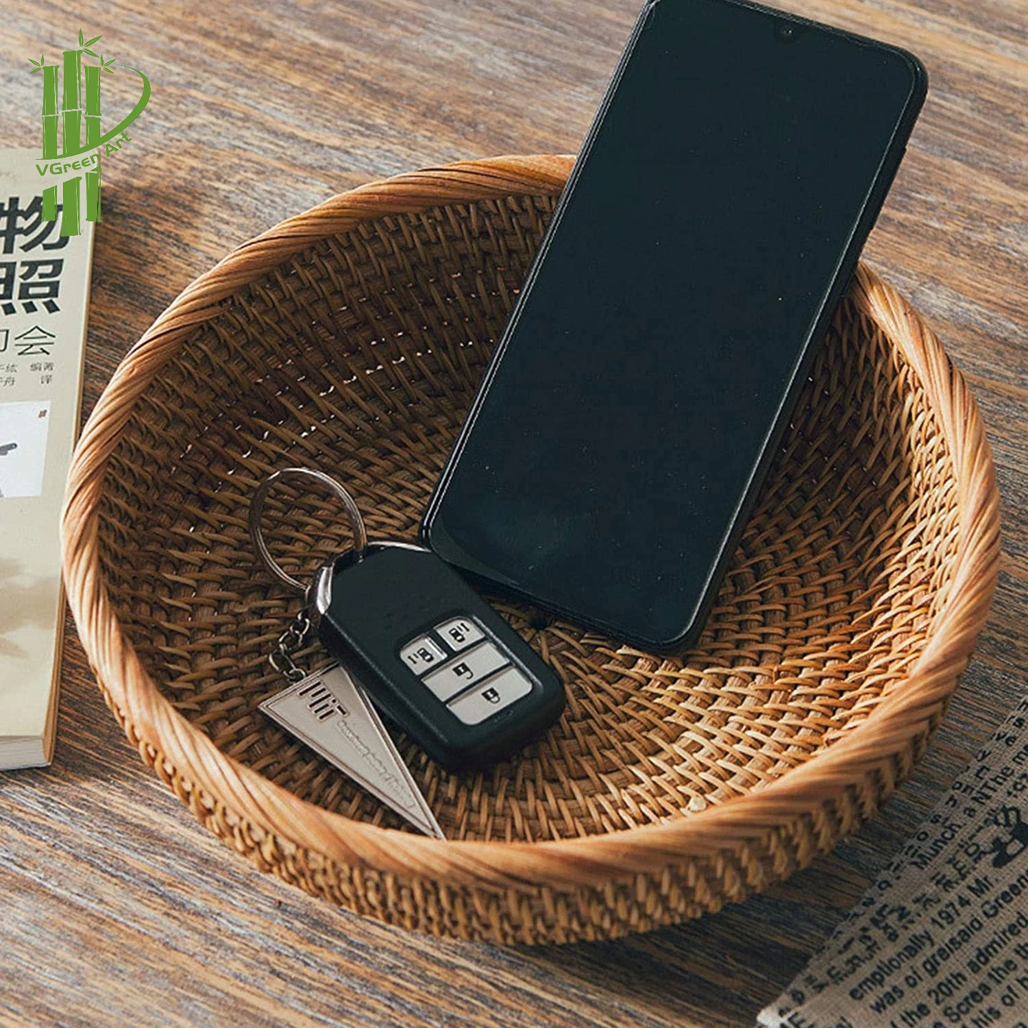 Rattan Storage Basket Weaving Basket Sorting Straw Storage Table Wicker ...