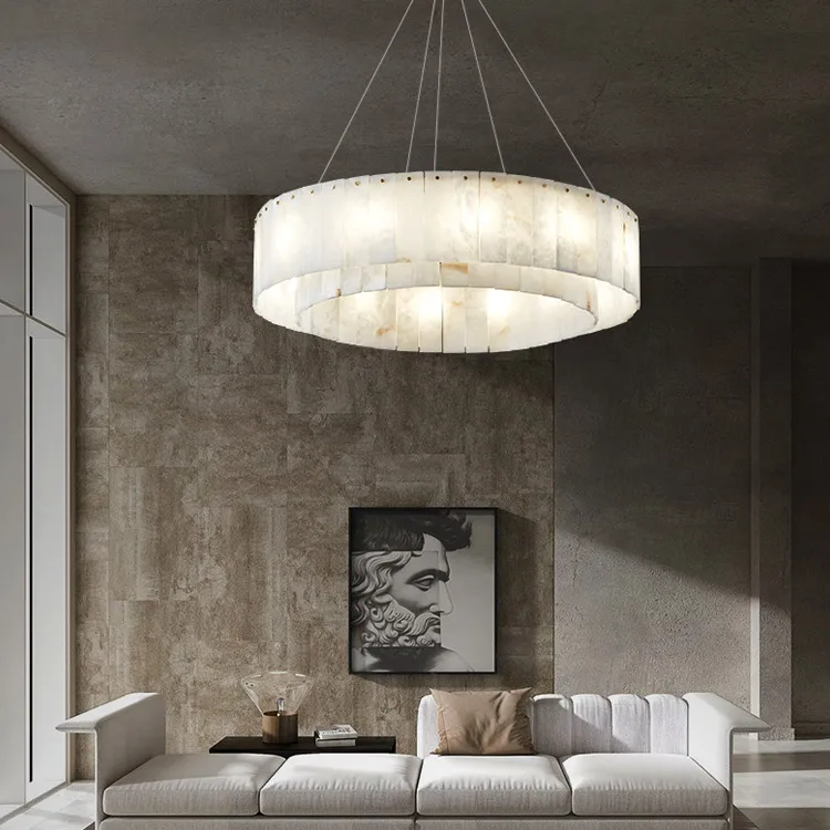 Antique 2-tier Round Minimalist Circle Led Alabaster Stone Lighting ...