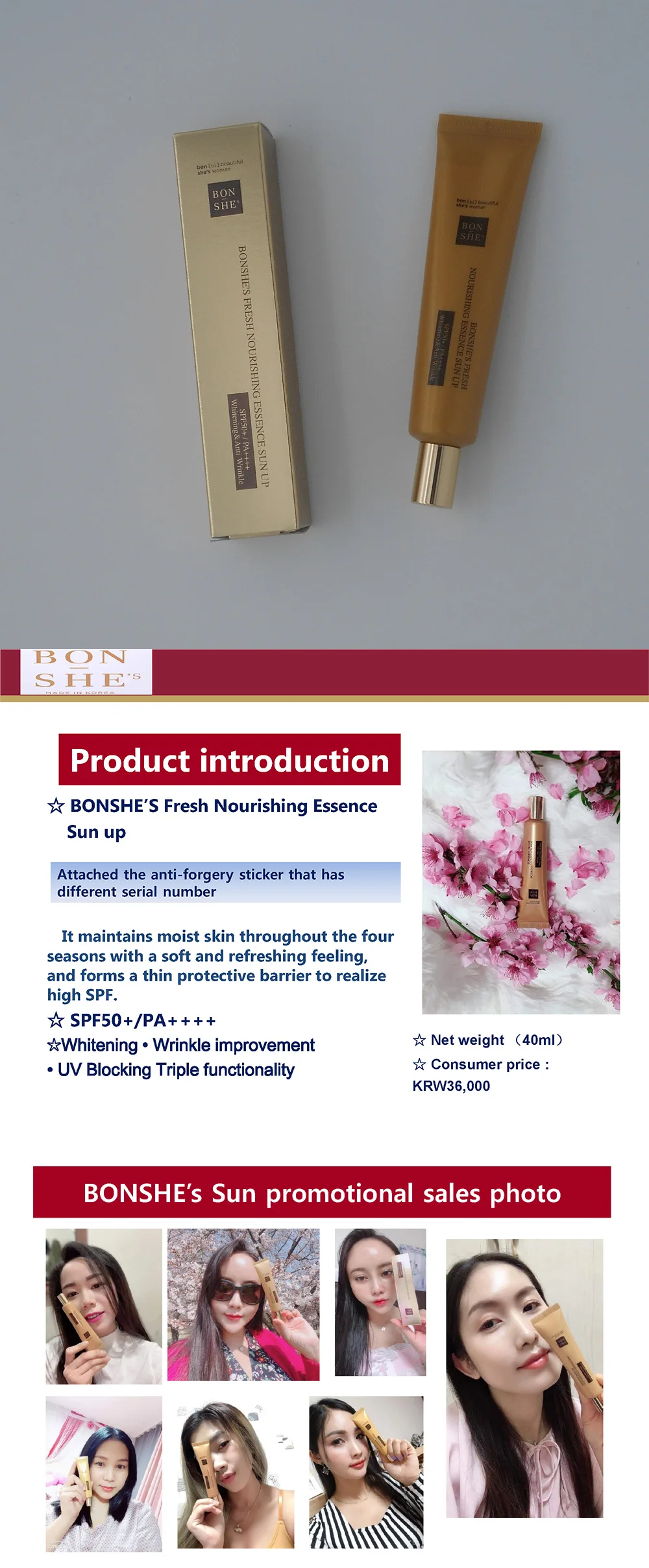 Sunscreen Spf 50 Bonshe's Fresh Nourishing Essence Sun Up 40ml Skin ...