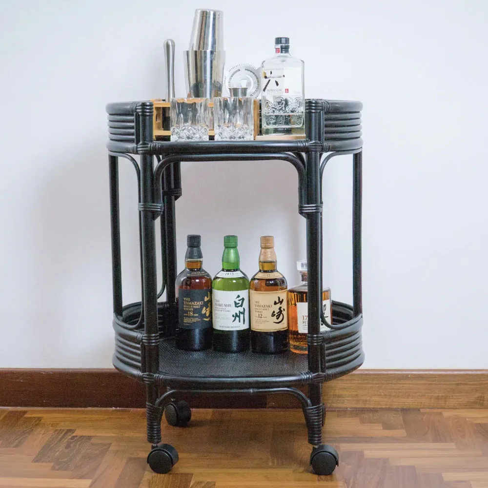 Round Rattan Bar Carts Drink Trolley 2 Tier Bar And Drinks Cart Trolley ...