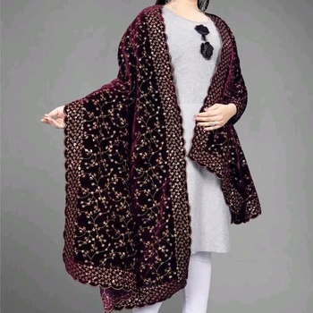 Purple Sequence Embroidery Indian Pakistani Traditional Velvet Dupatta ...