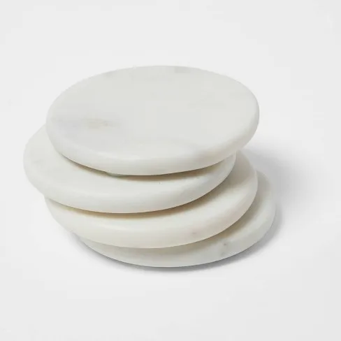 White Marble Coasters 4-Piece Natural Stone Round Coaster Set with ...