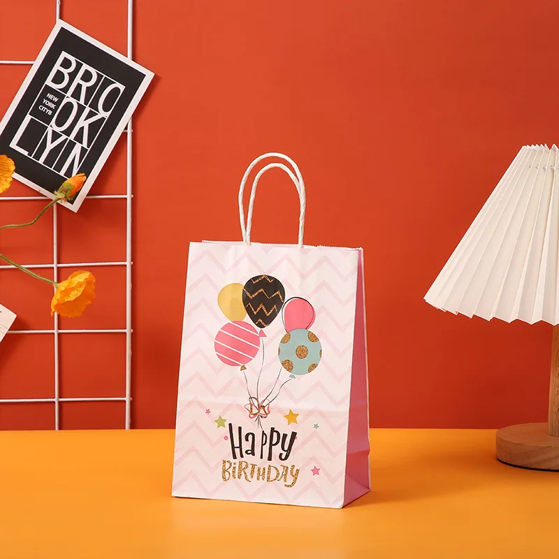 Happy Birthday Kraft Paper Bags Handle Candy Cookie Gift Surprise Bag ...